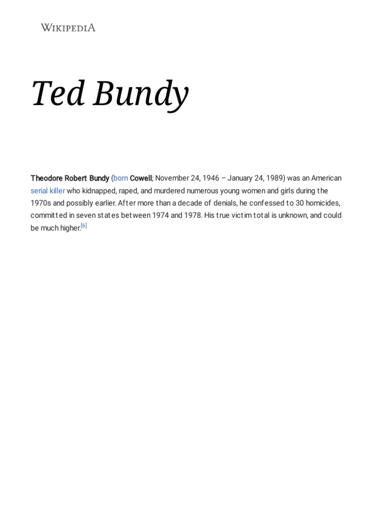 Ted Bundy - Wikipedia | PDF | Crimes | Crime & Violence