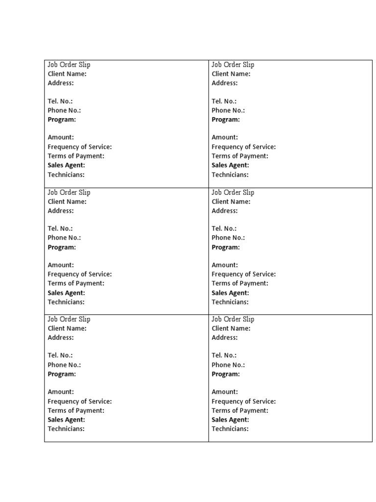 Job Order Slip Template | PDF | Business