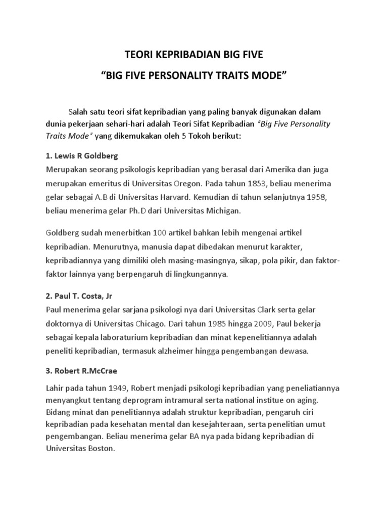 THE BIG FIVE PERSONALITY TRAITS MODEL EXPLAINED | PDF