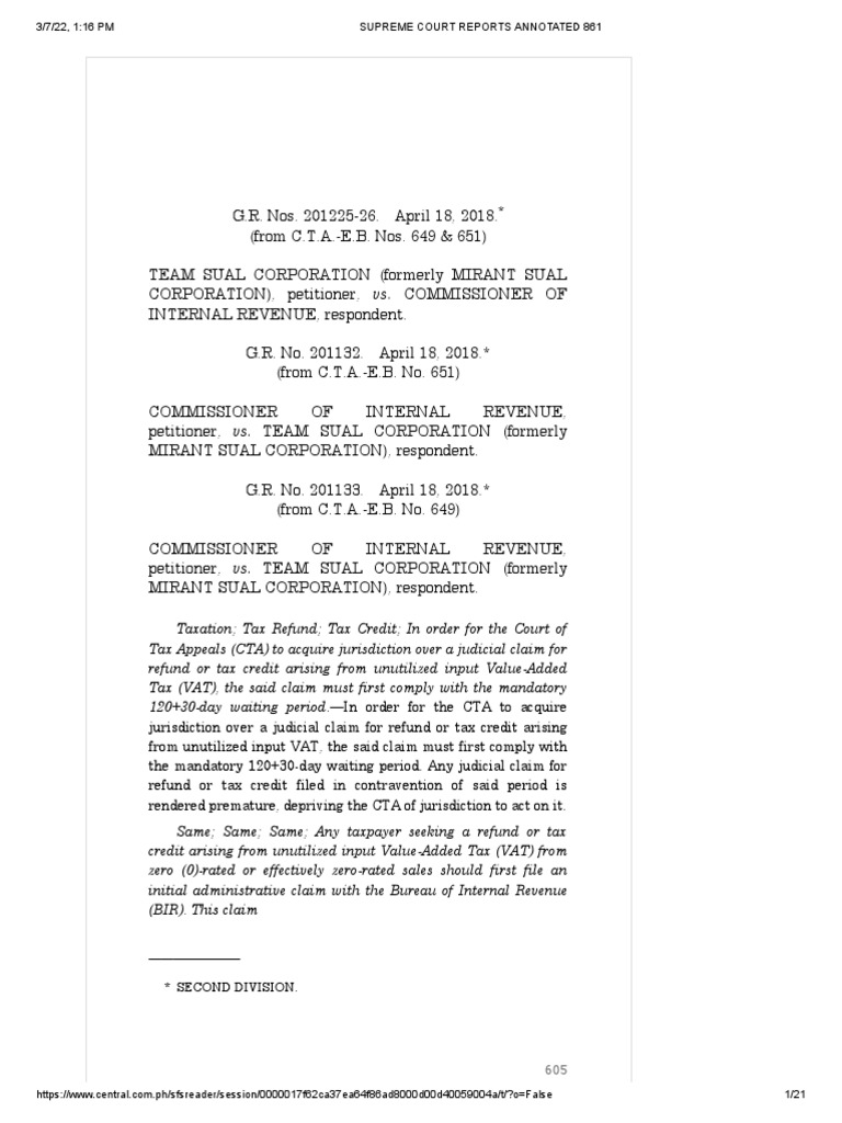 CIR v. Team Sual Corporation | PDF | Value Added Tax | Taxes