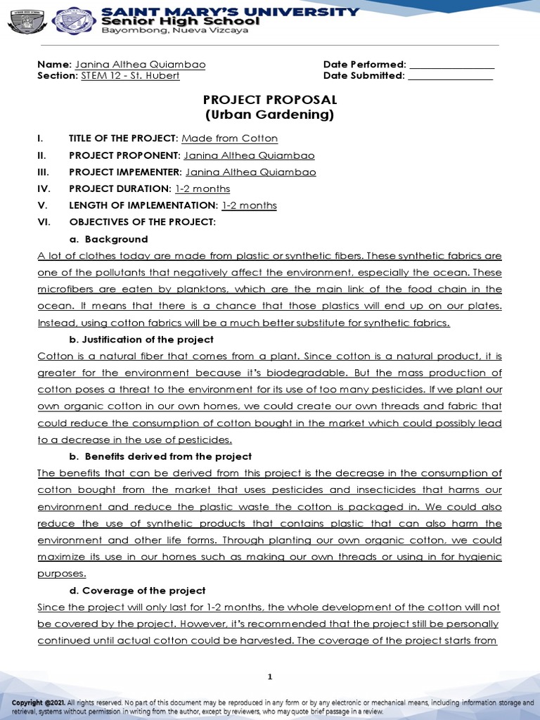 Project Proposal (Urban Gardening) | PDF | Cotton | Pesticide