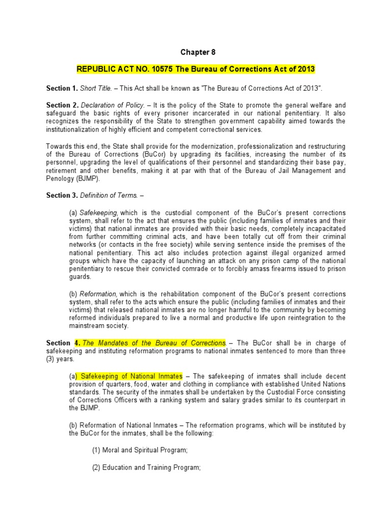 Chapter 8 The Bureau of Correction Act of 2013 | PDF | Prison | Inspector