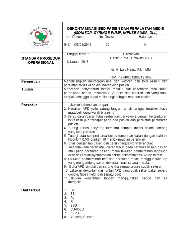 Spo Dekontaminasi Bed Dan Evakuasi Pasien | PDF