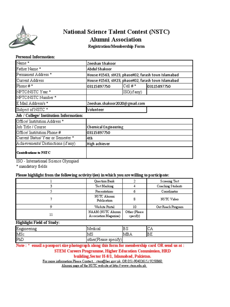 National Science Talent Contest (NSTC) Alumni Association: Registration ...