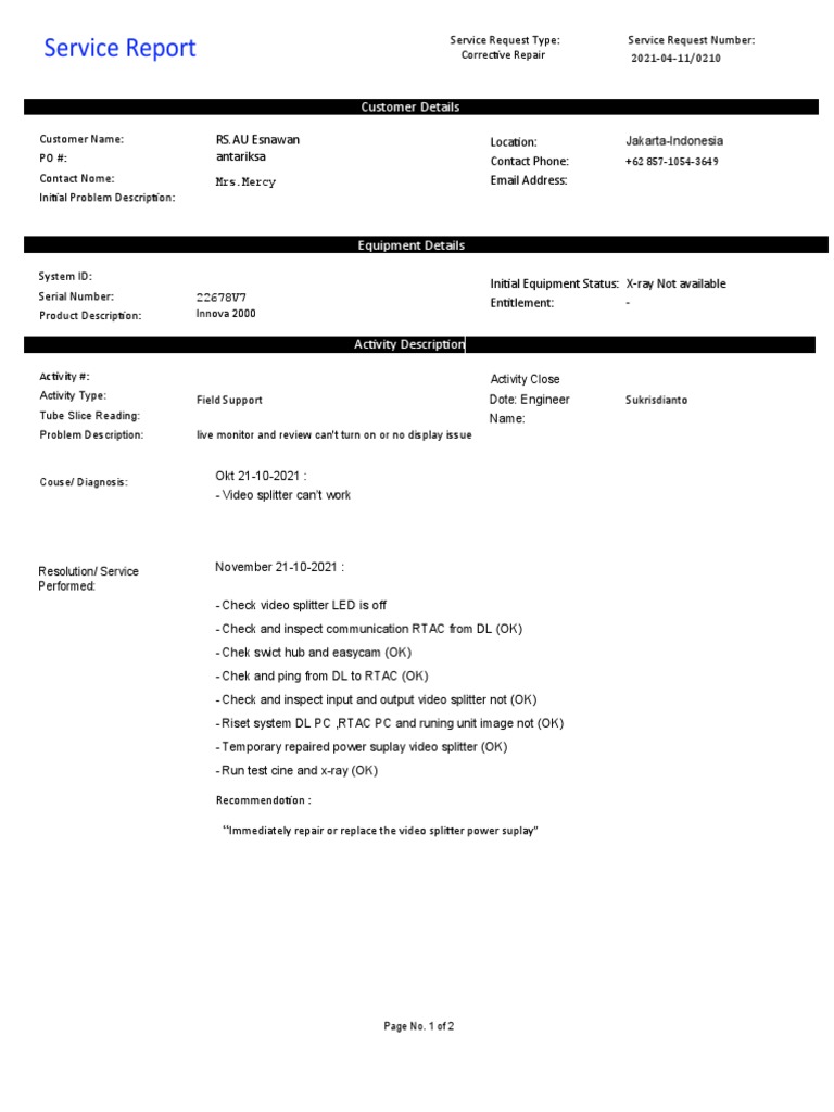 Service Report Innova GE 2000 RSU Halim | PDF | Manufactured Goods ...