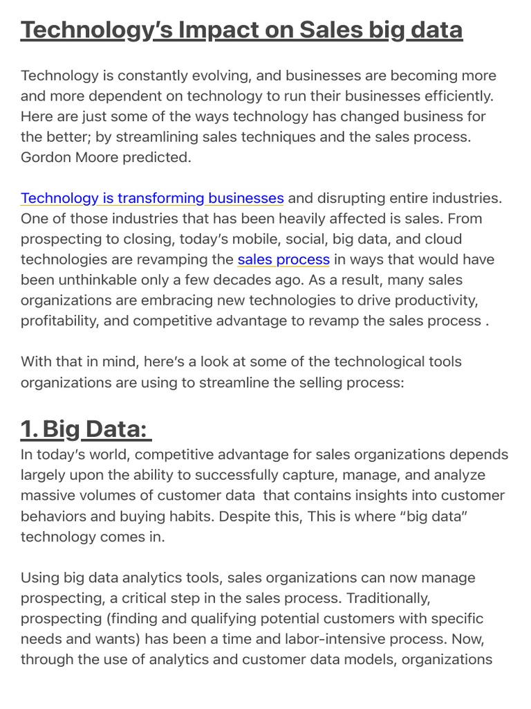 Technology's Impact On Sales Big Data | PDF | Customer Relationship ...