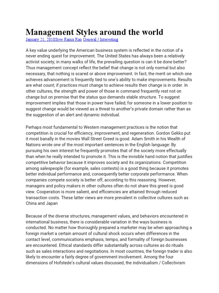 Management Styles Around The World | PDF | Value (Ethics) | Society