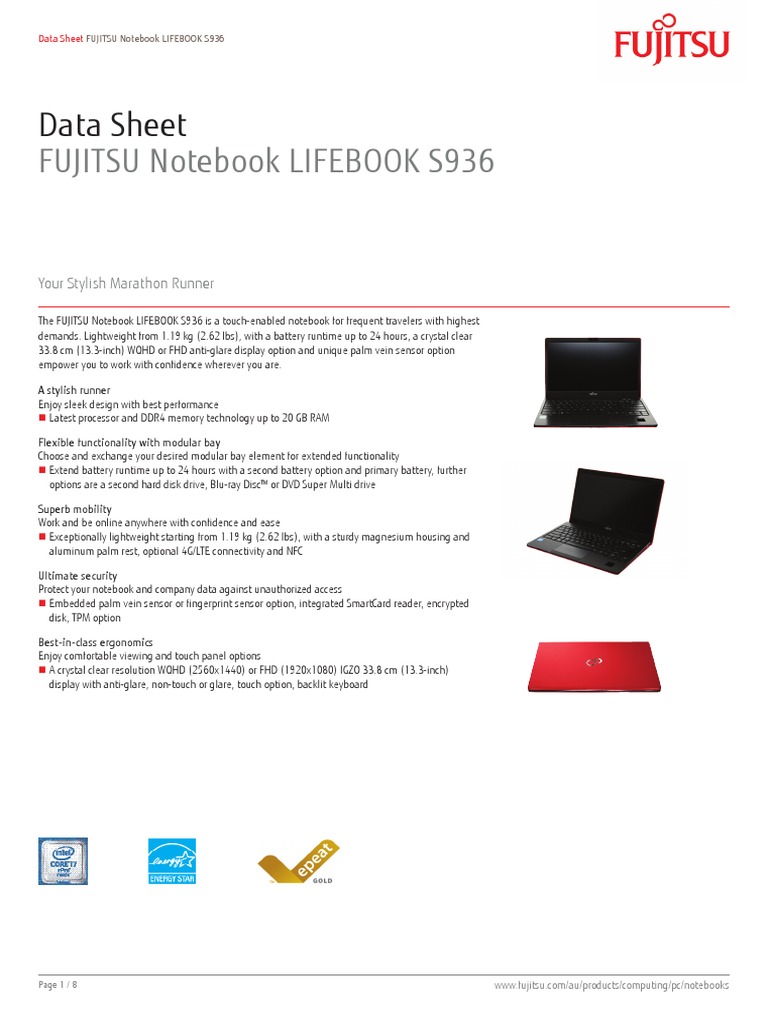 FUJITSU Notebook LIFEBOOK S936: Data Sheet | PDF | Laptop | Solid State ...