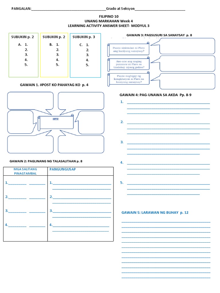 Answer Sheet Fil 10 WK 4 | PDF