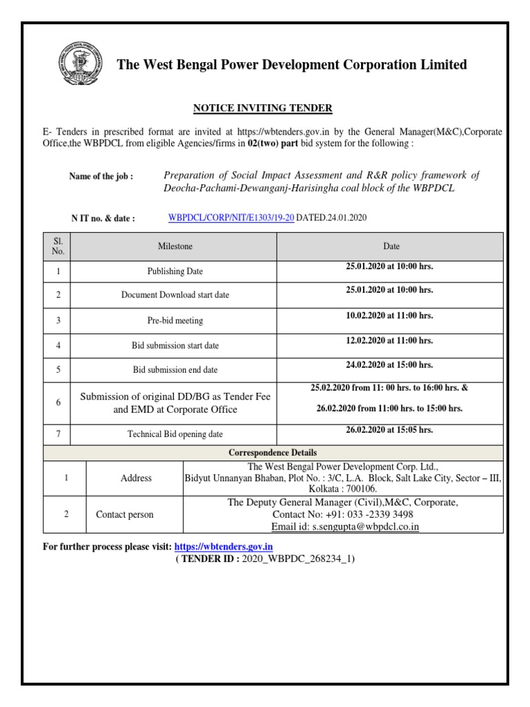 The West Bengal Power Development Corporation Limited: Notice Inviting ...