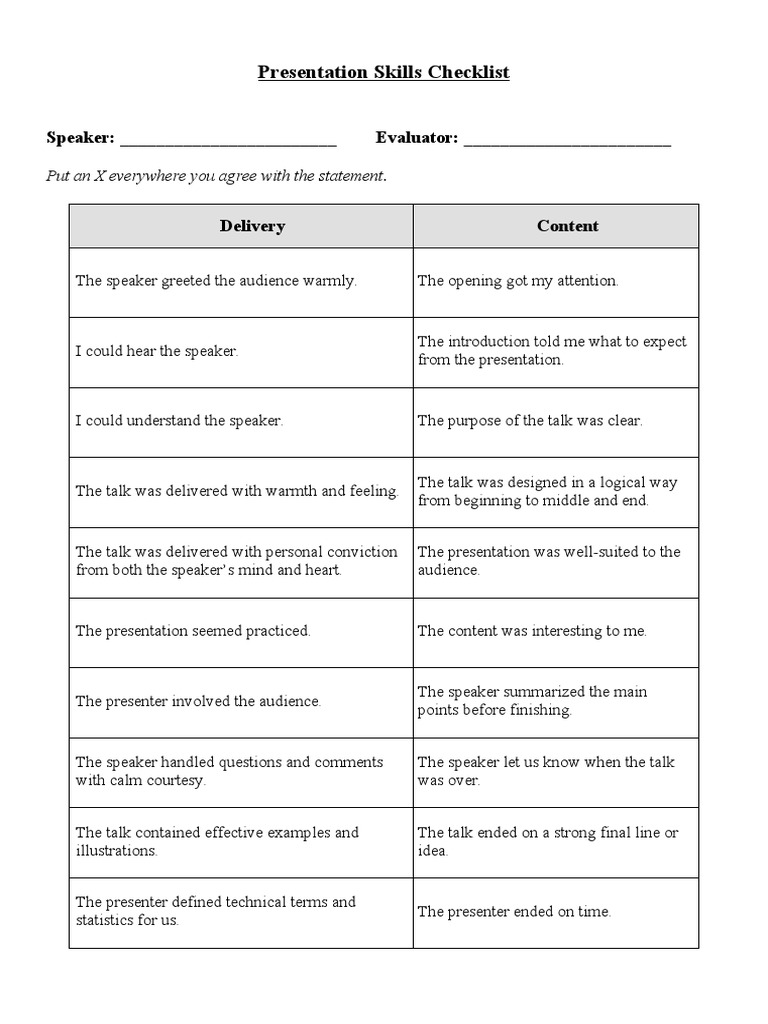 Effective Presentation Skills Checklist | PDF | Body Language ...