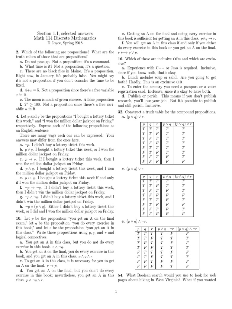 Discrete Structure Answer Key | PDF | Proposition | Logic