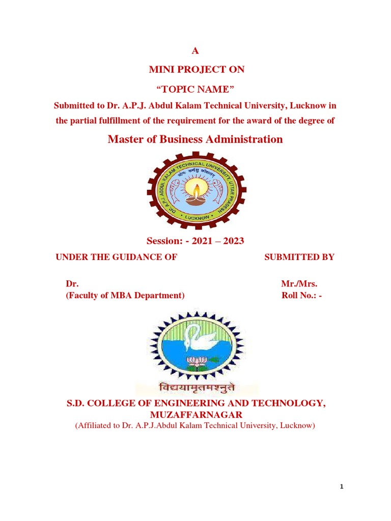 Master of Business Administration: A Mini Project On "Topic Name" | PDF ...