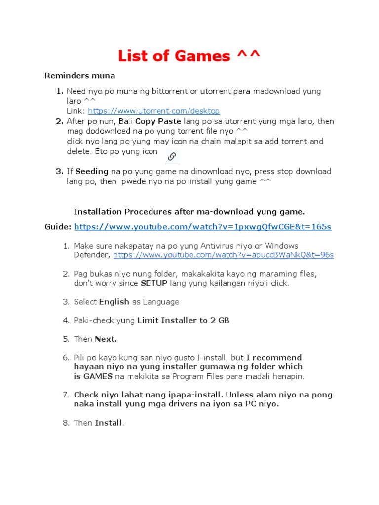 List of Games | PDF | Computing | Software