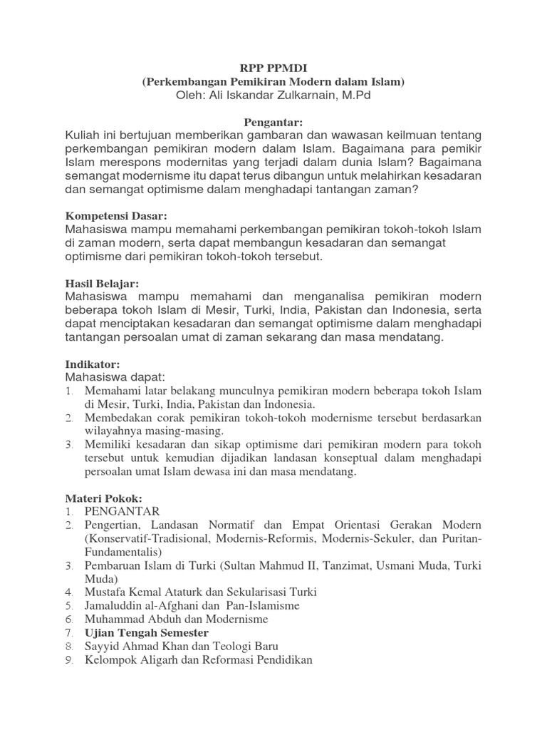 Pemikiran Modern dalam Islam: RPP PPMDI | PDF | Agama & Spiritualitas
