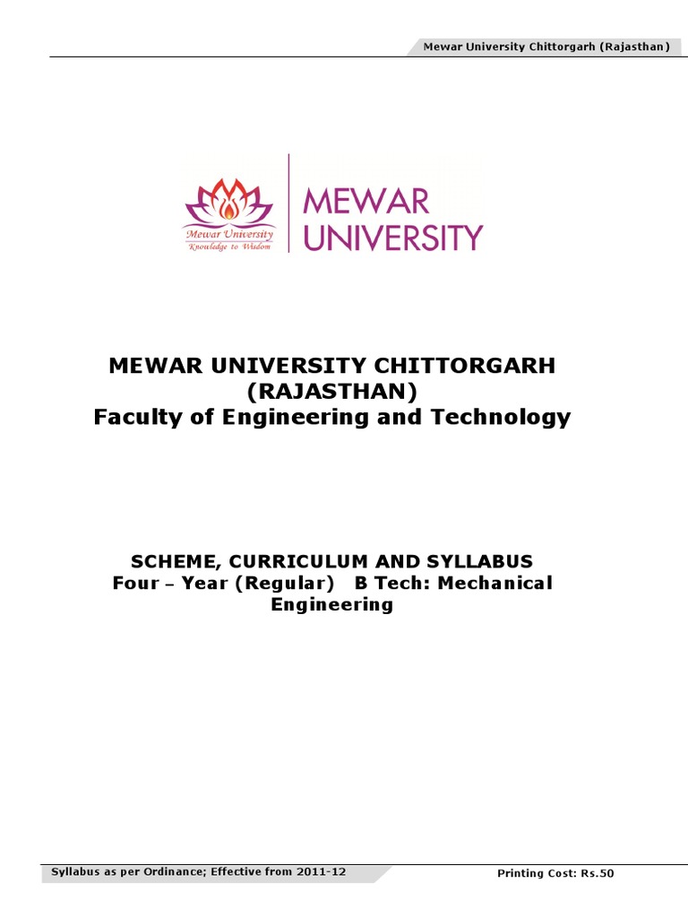 B Tech Mechanical Engineering Syllabus | PDF