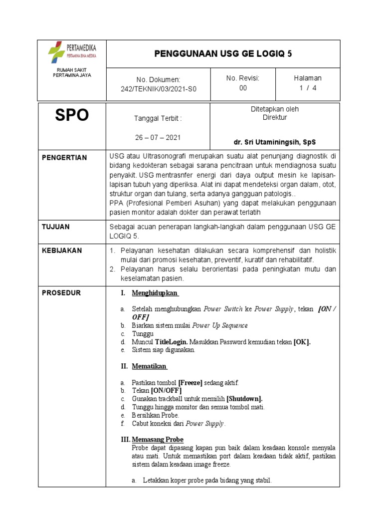 SPO Pengoperasian USG Logiq 5 | PDF