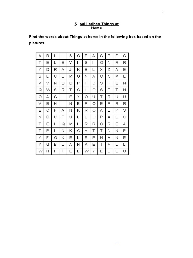 S Oal Latihan Things at Home Find The Words About Things at Home in The ...