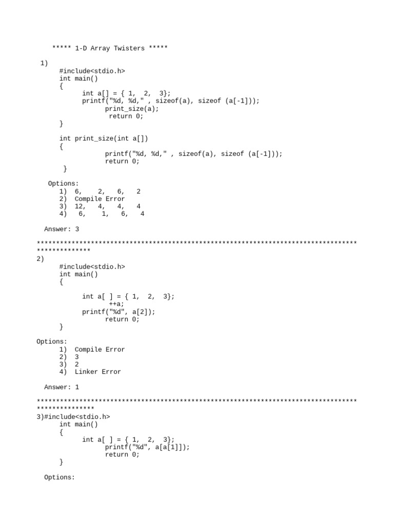 1-D Array Twisters BlackBook Questions | PDF | Software | Systems ...