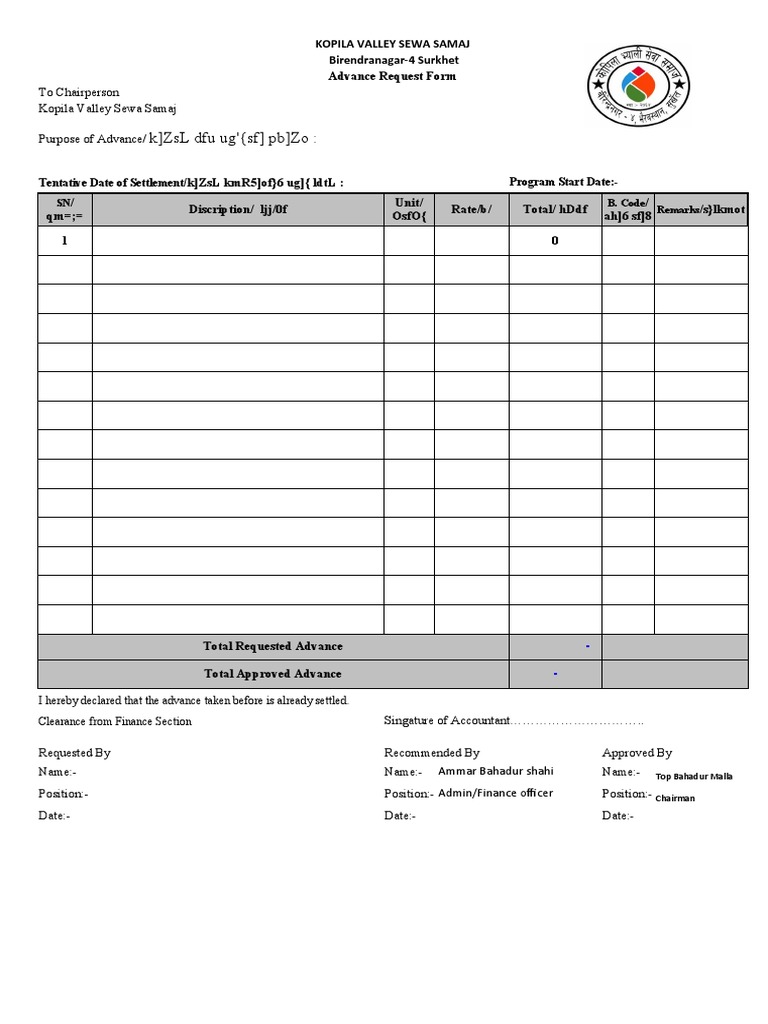 Advance Request & Settlement Formats | PDF | Government Finances | Taxes