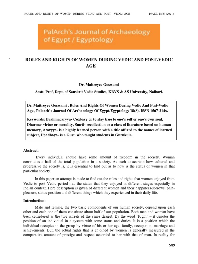 Roles and Rights of Women During Vedic and Post-Vedic AGE | PDF | Woman ...