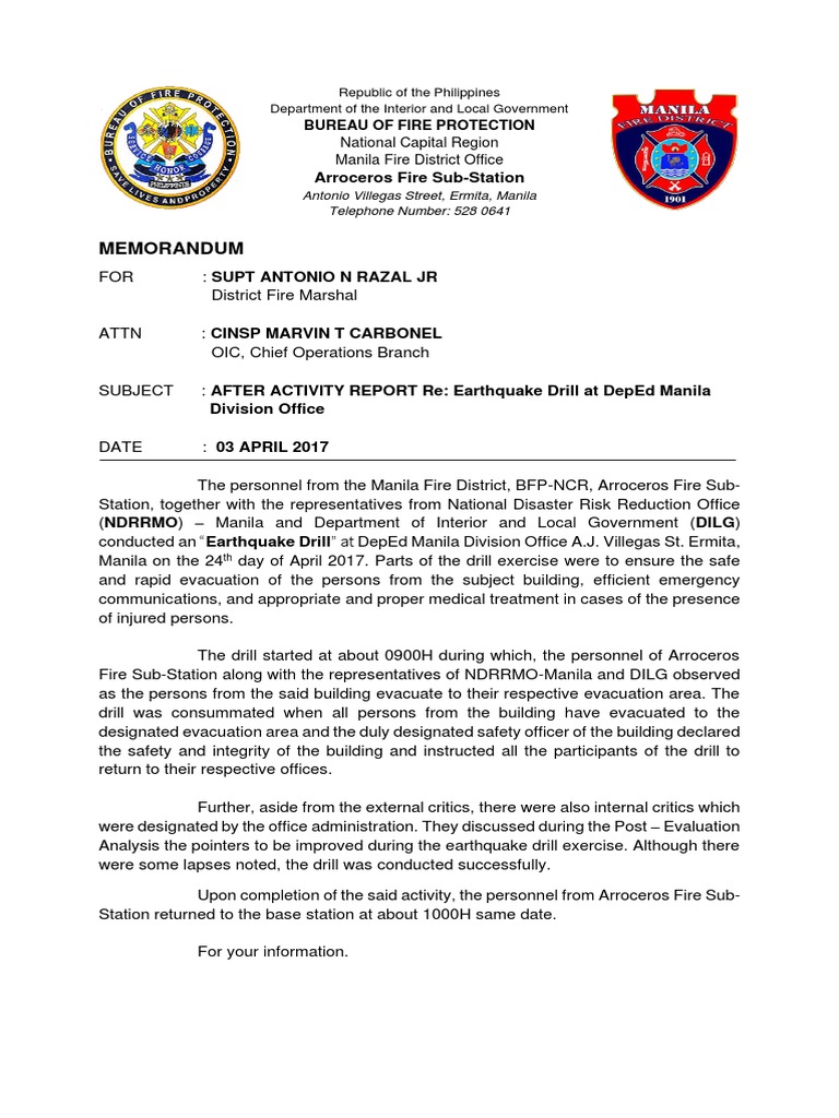 After Activity Report - Earthquake Drill | PDF | Emergency Management ...