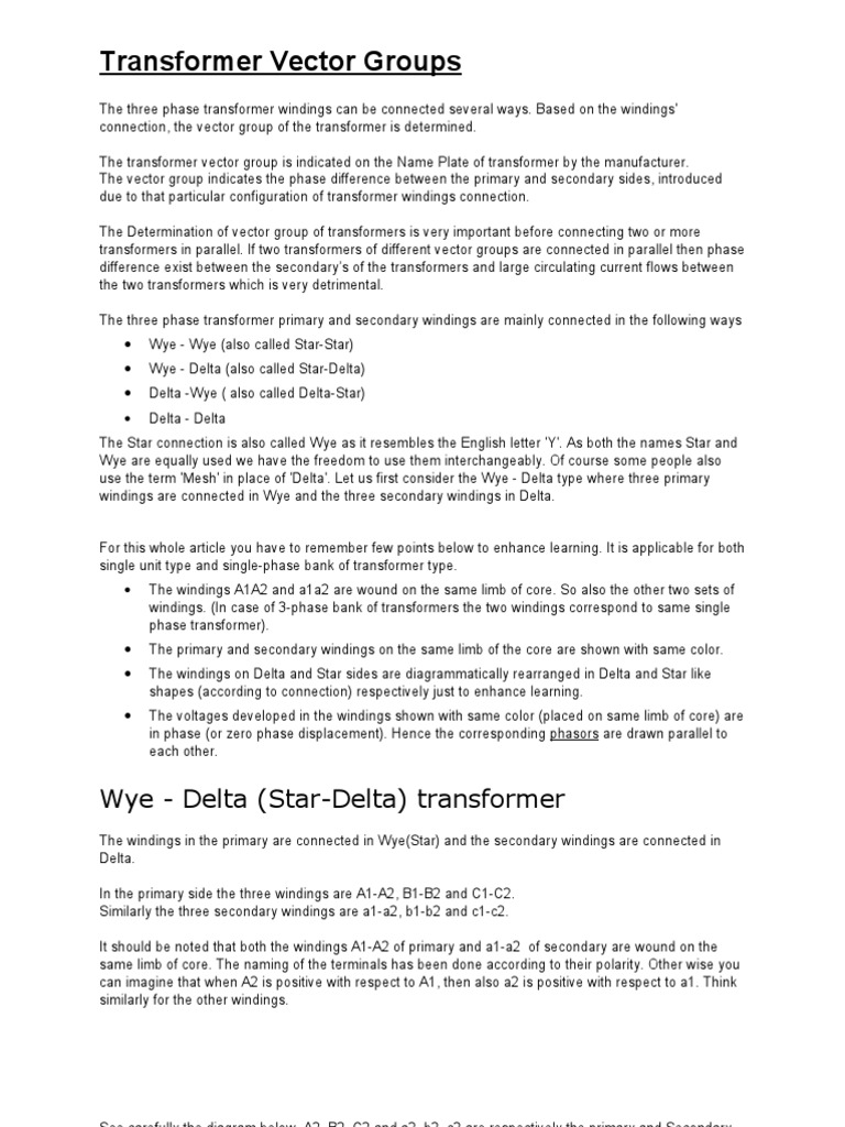 Transformer Vector Groups | PDF | Transformer | Physics