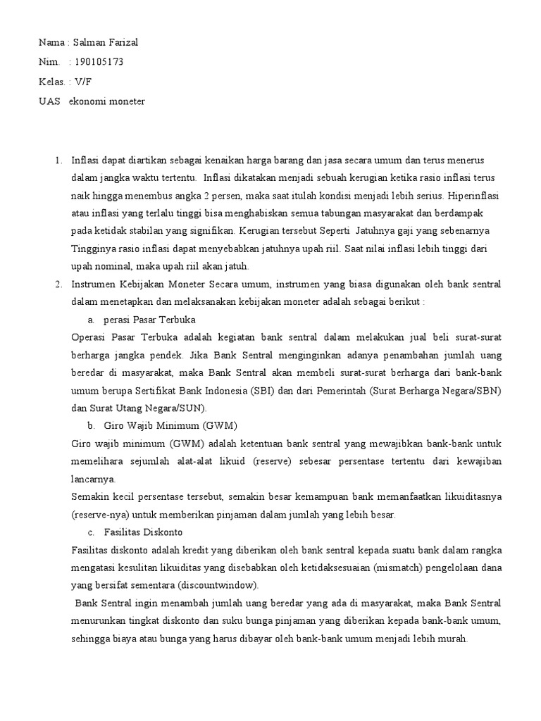 Uas Ekonomi Moneter (Salman Farizal) | PDF