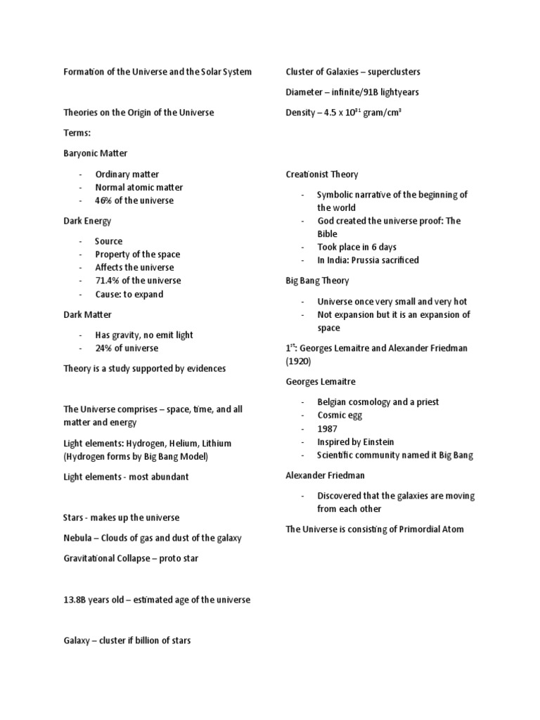 Formation of The Universe and The Solar System | PDF | Universe | Big Bang