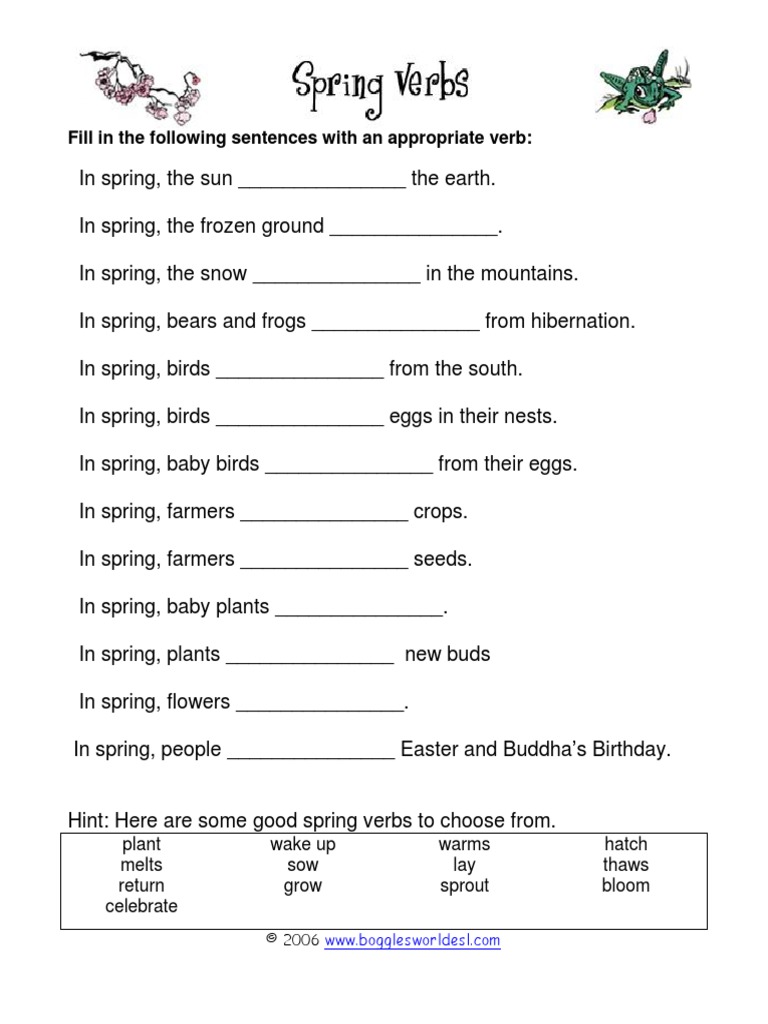 Fill in The Following Sentences With An Appropriate Verb | PDF