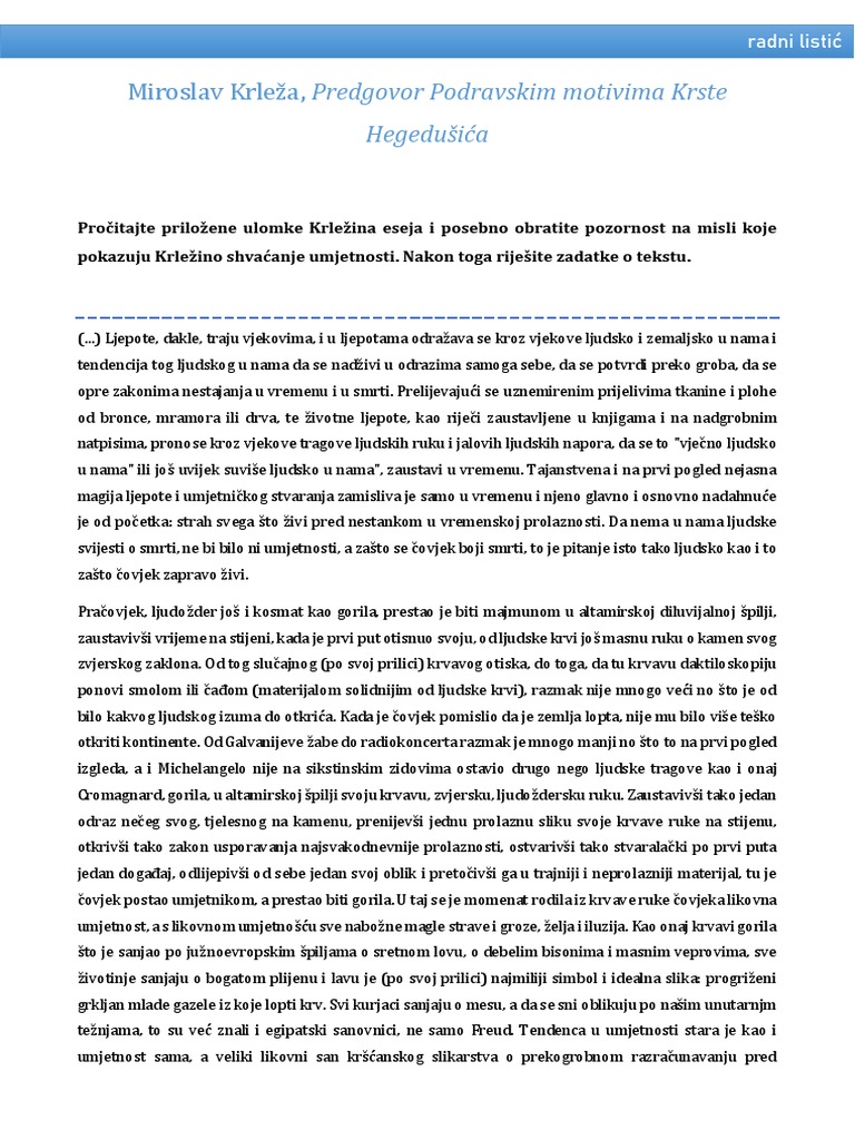 Predgovor Podravskim Motivima - Radni Listić | PDF