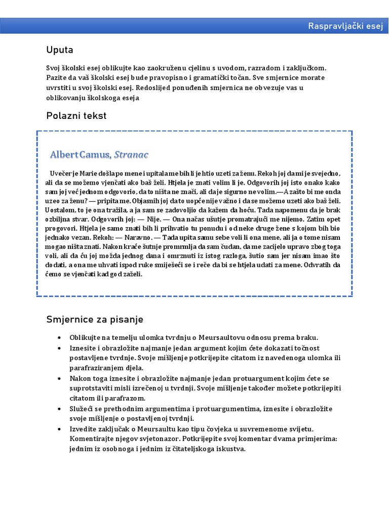 Raspravljački Esej - Stranac | PDF