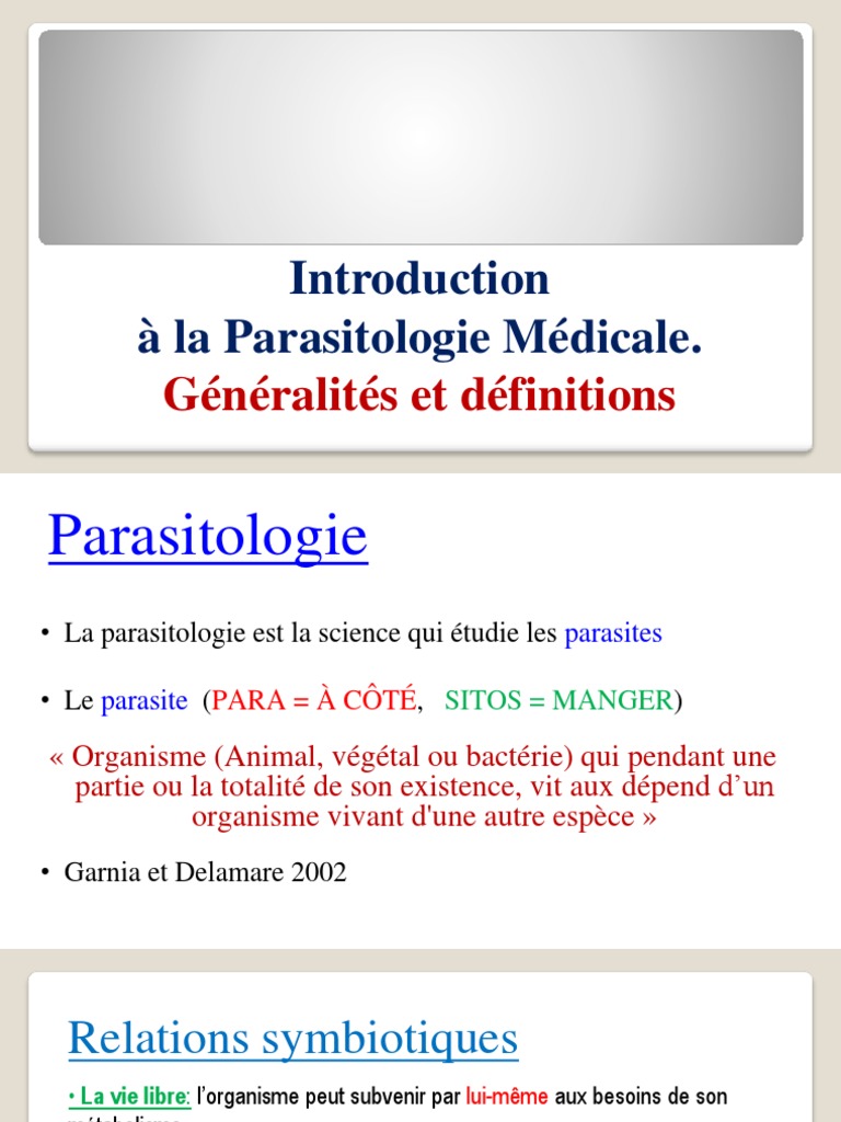 Introduction à la Parasitologie Médicale | PDF | Parasitisme ...