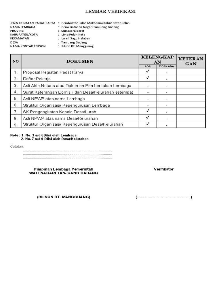 Lembar Verifikasi | PDF