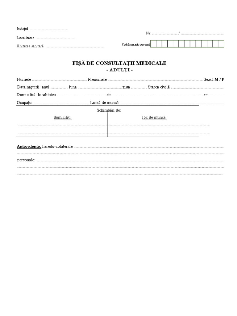 Fisa Medicala Adulti | PDF
