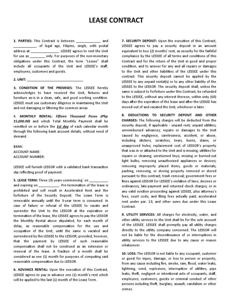 Lease Contract - Sample | PDF | Lease | Plumbing