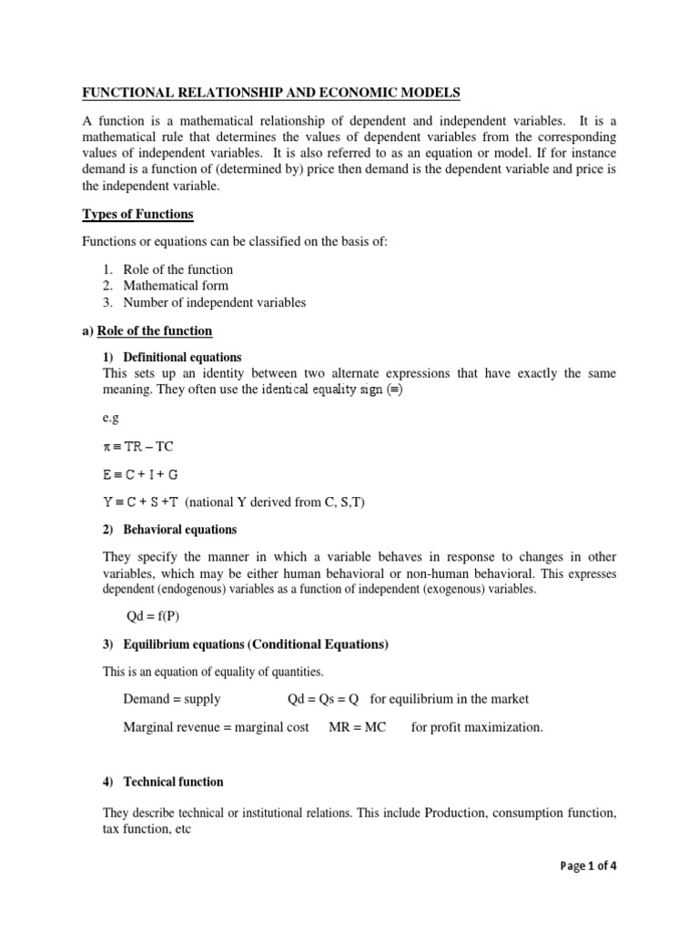 Functional Relationships and Economic Models | PDF | Economic ...