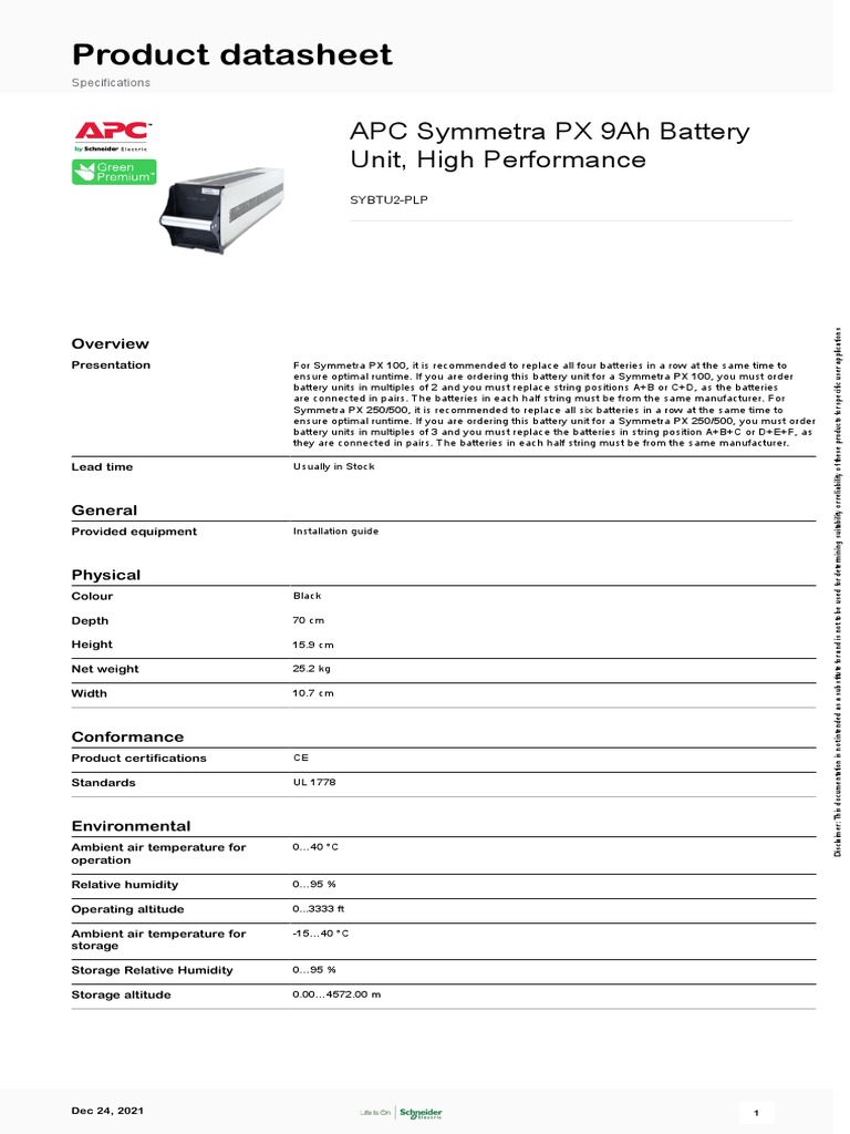 Symmetra Battery Systems - SYBTU2-PLP | PDF