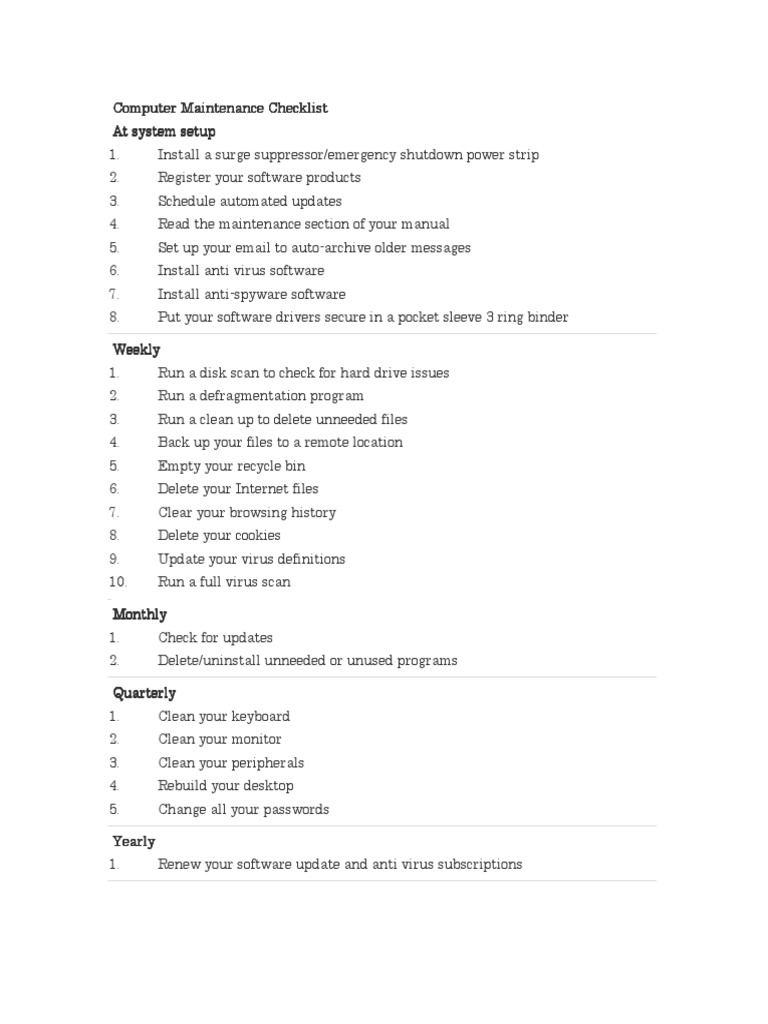 1334142544375-Computer Maintenance Checklist | PDF | Wellness | Computers