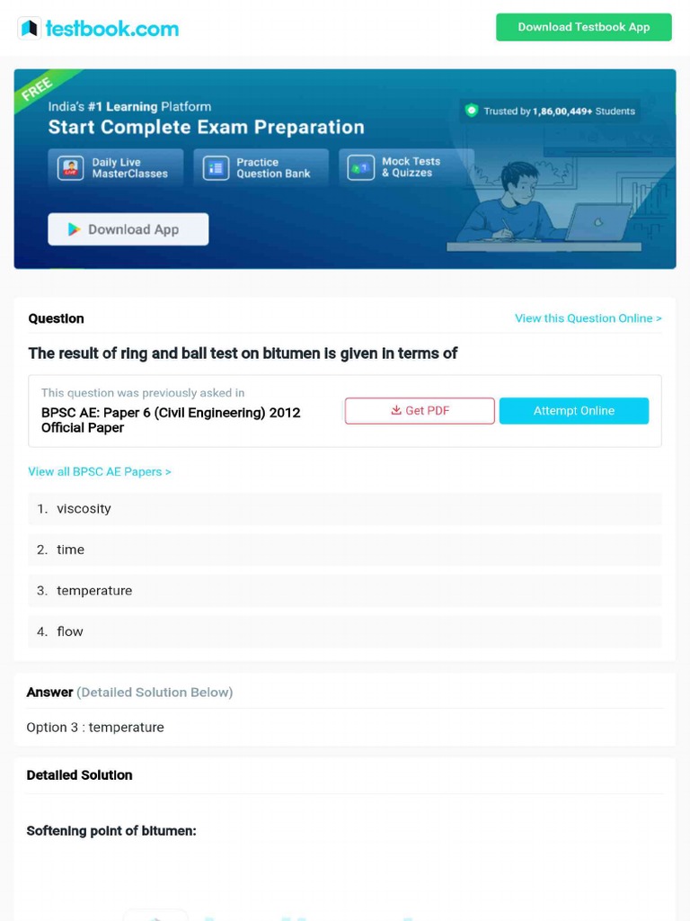 The Result of Ring and Ball Test On Bitumen Is Giv ...