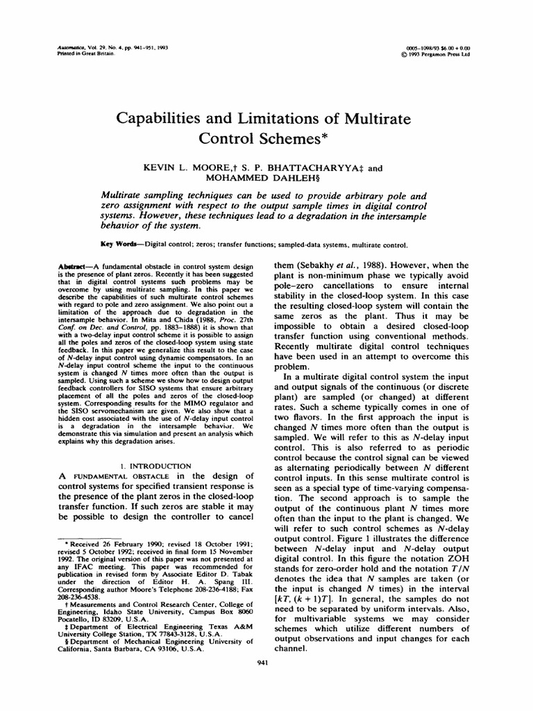 Capabilities and Limitations of Multirate Control Schemes | PDF | Control Theory | Computing