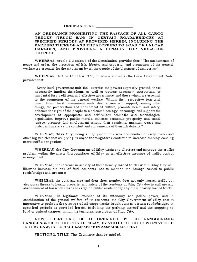 Truck Ban Ordinance | PDF | Truck | Fine (Penalty)
