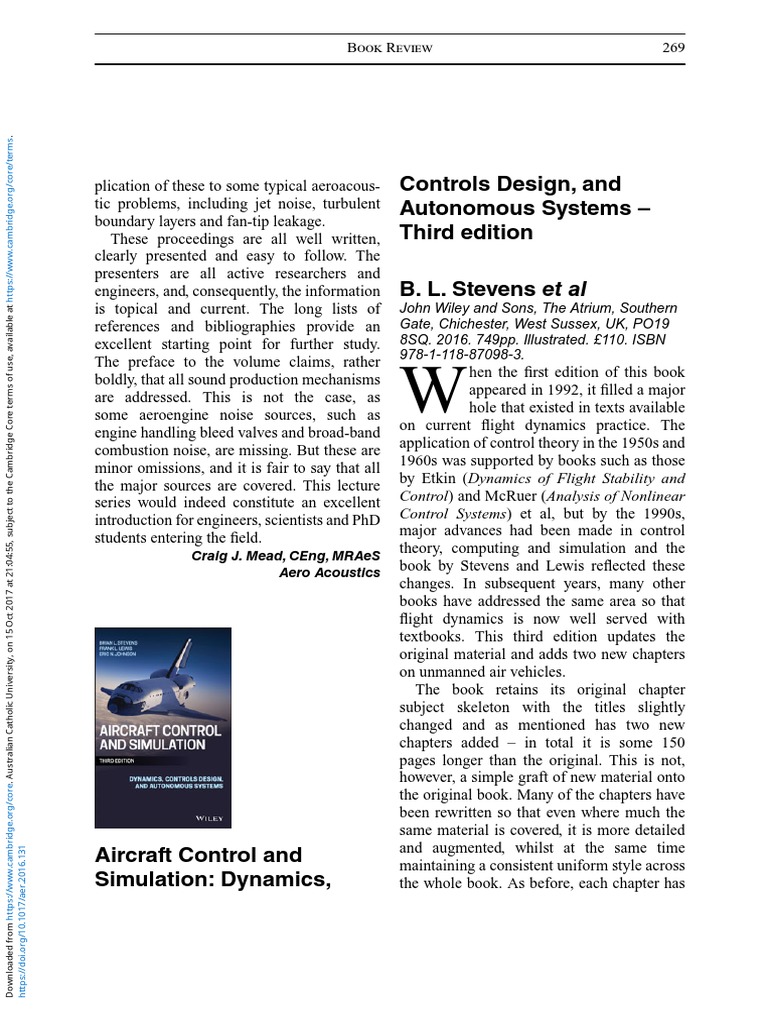 Controls Design, and Autonomous Systems - Third Edition B. L. Stevens Et Al | PDF | Aircraft ...