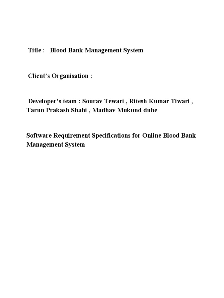 SRS On Blood Bank Management System | PDF | Databases | User (Computing)