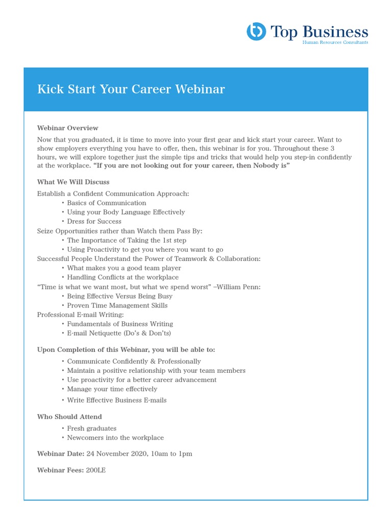 Kick Start Your Career Outline | PDF