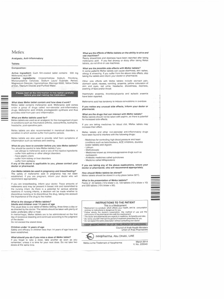Mefex Analgesic, Anti-Inflammatory | PDF