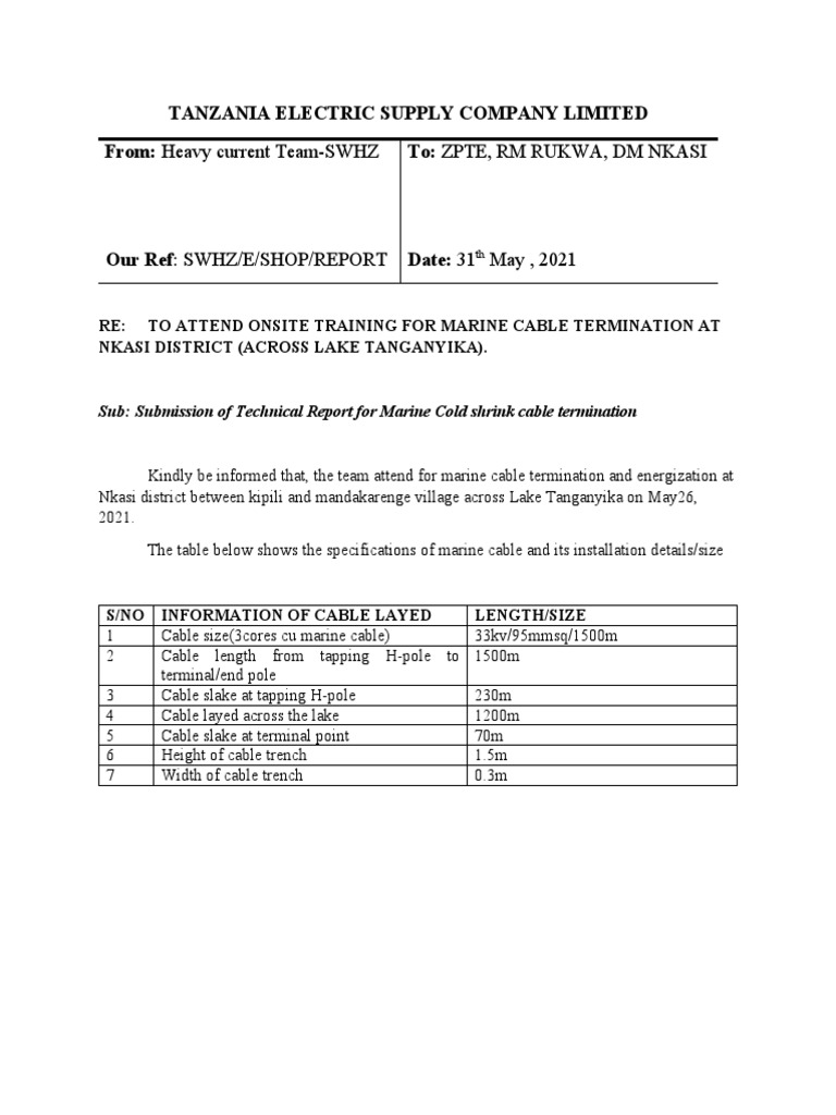 Marine Cable Termination - Nkasi Distric | PDF