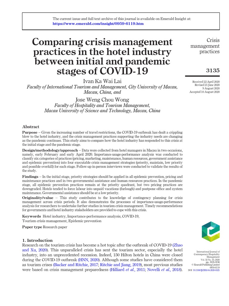 Comparing Crisis Management Practices in The Hotel Industry Between ...