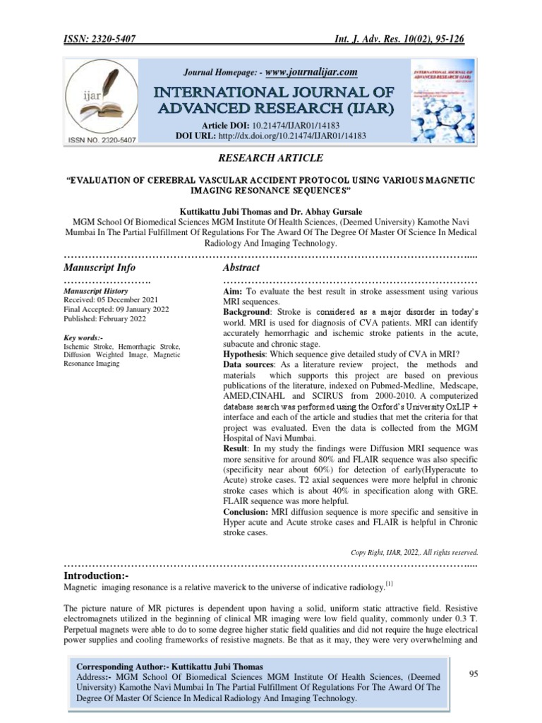 Evaluation of Cerebral Vascular Accident Protocol Using Various ...
