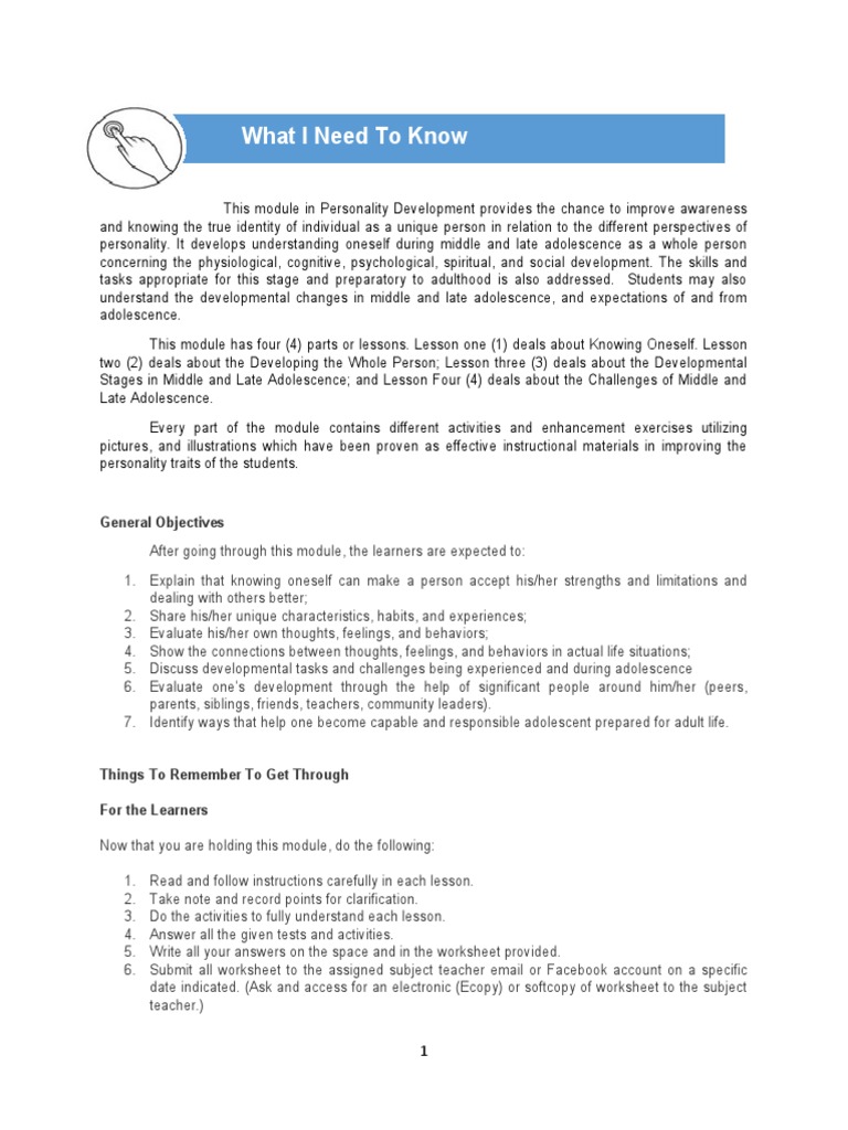 Perdev Module 1 First | PDF | Adolescence | Emotions